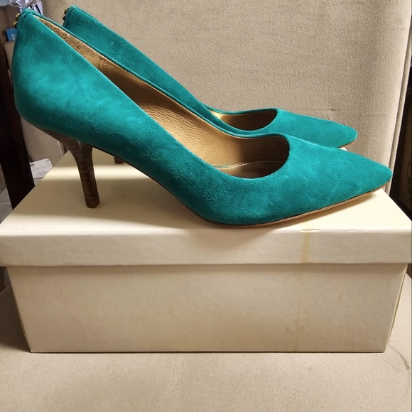 Coach | Shoes | Coach Emerald Green Suede Heels Size 7 Nwb | Poshmark